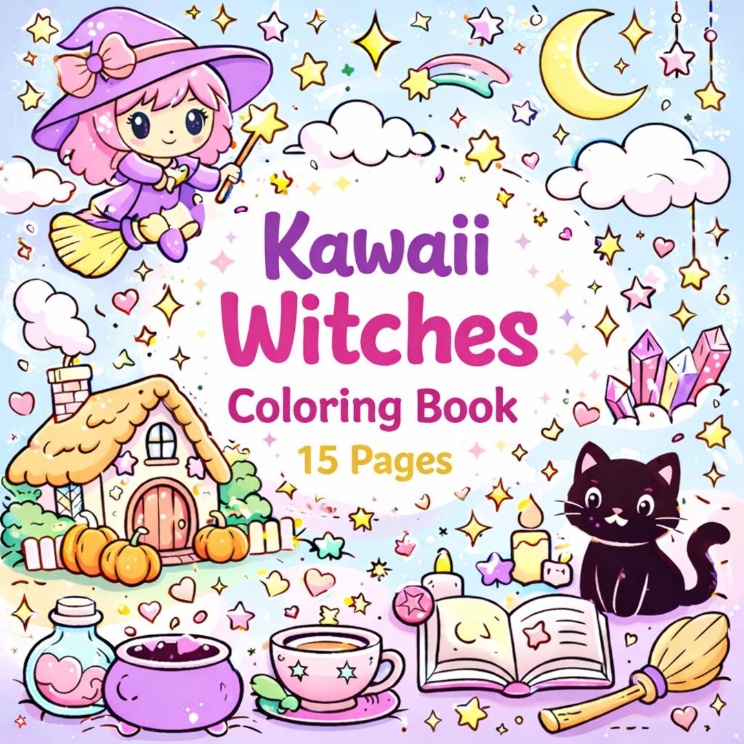 Kawaii Witches Coloring Book for Kids | Cute Witch Coloring Pages ...