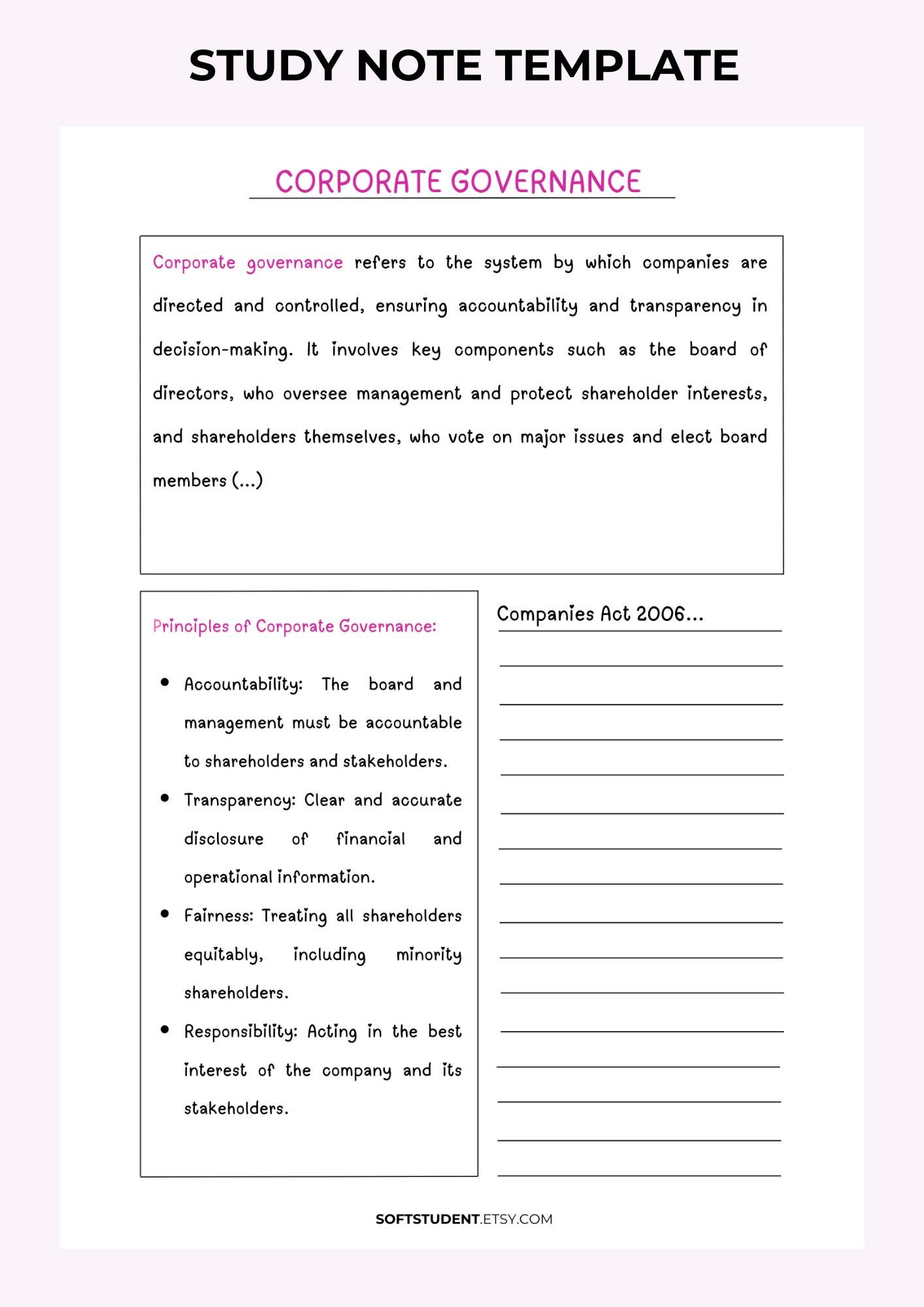 Digital Study Note Template Printable Study Organizer Instant Download ...