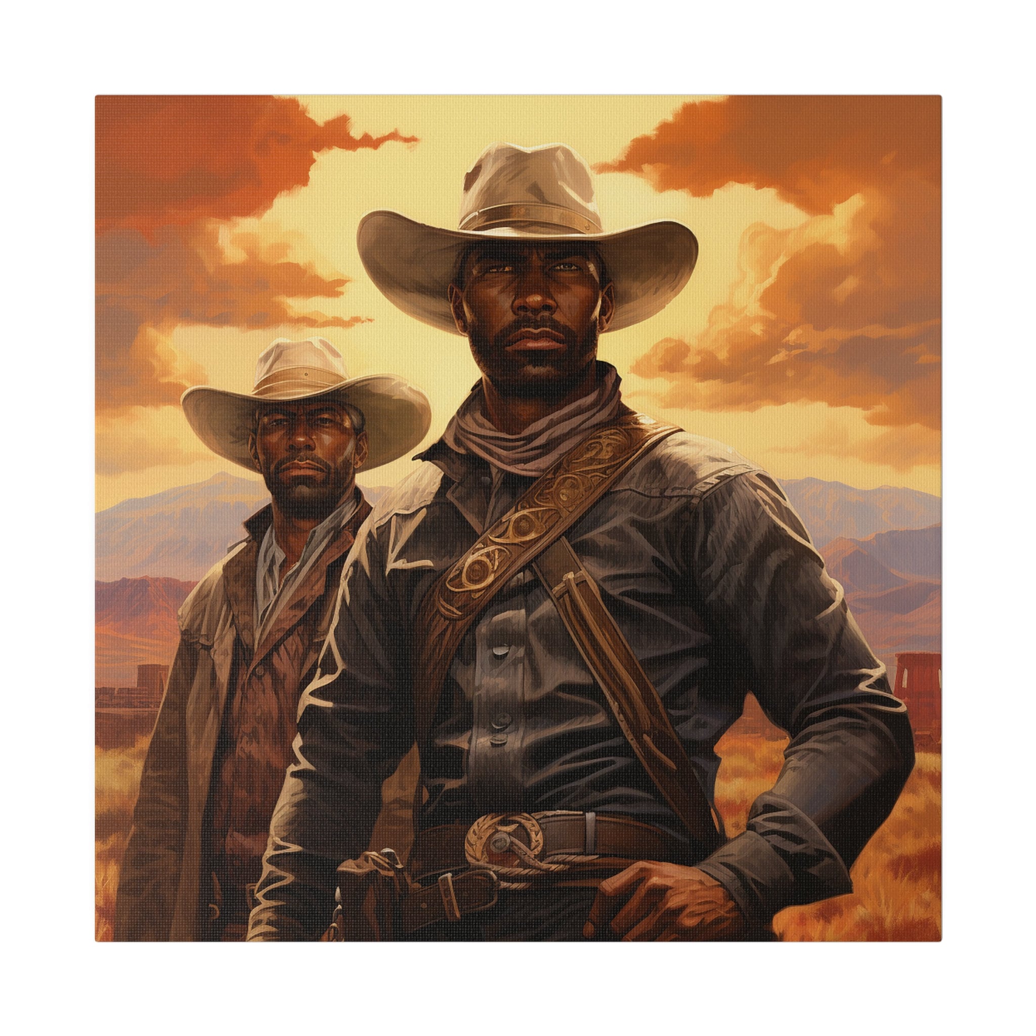 Western-style Canvas - Black Cowboys - 14x14 Matte Print - Rugged ...