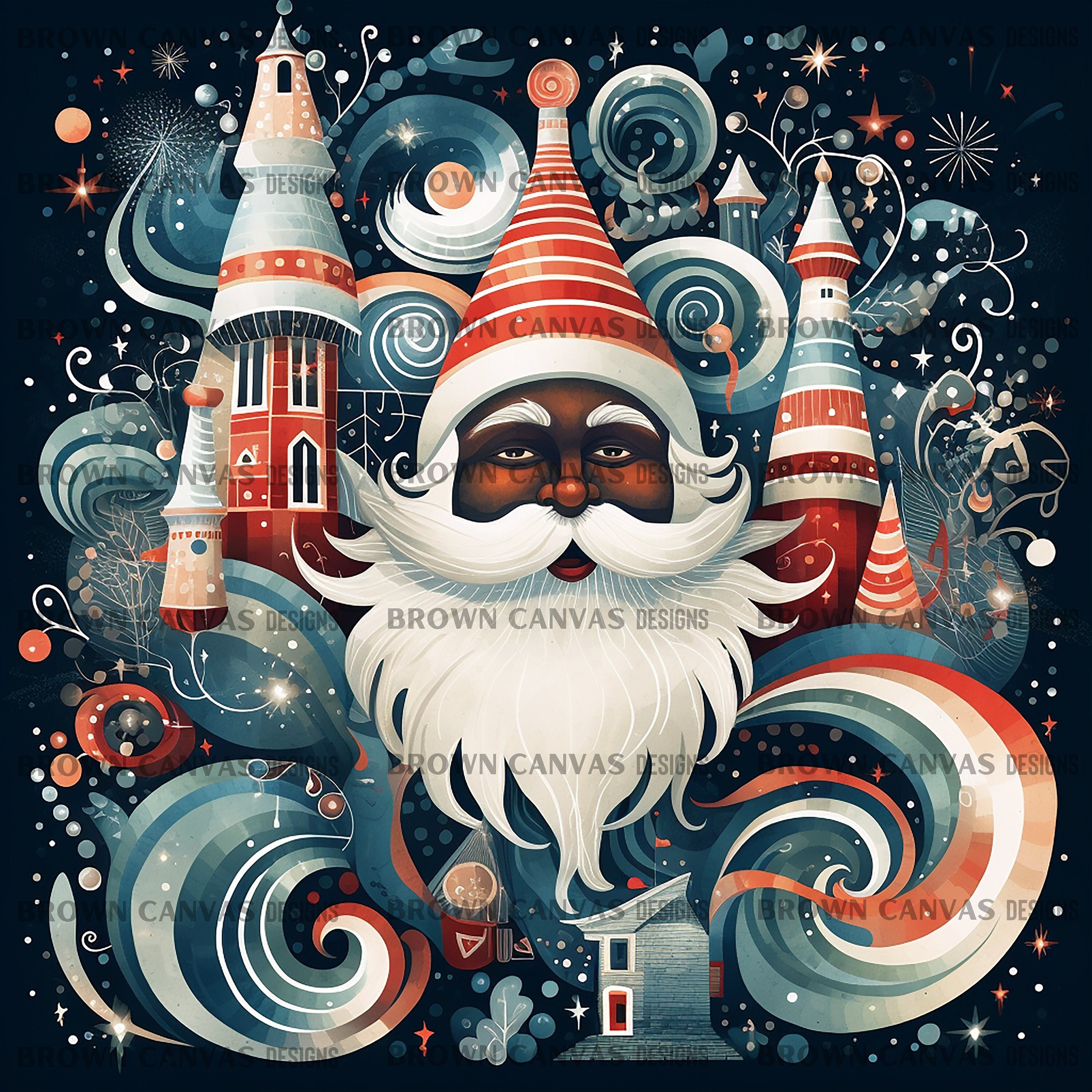 Whimsical Santa PNG, Santa Claus PNG, Black Santa PNG, Whimsical ...