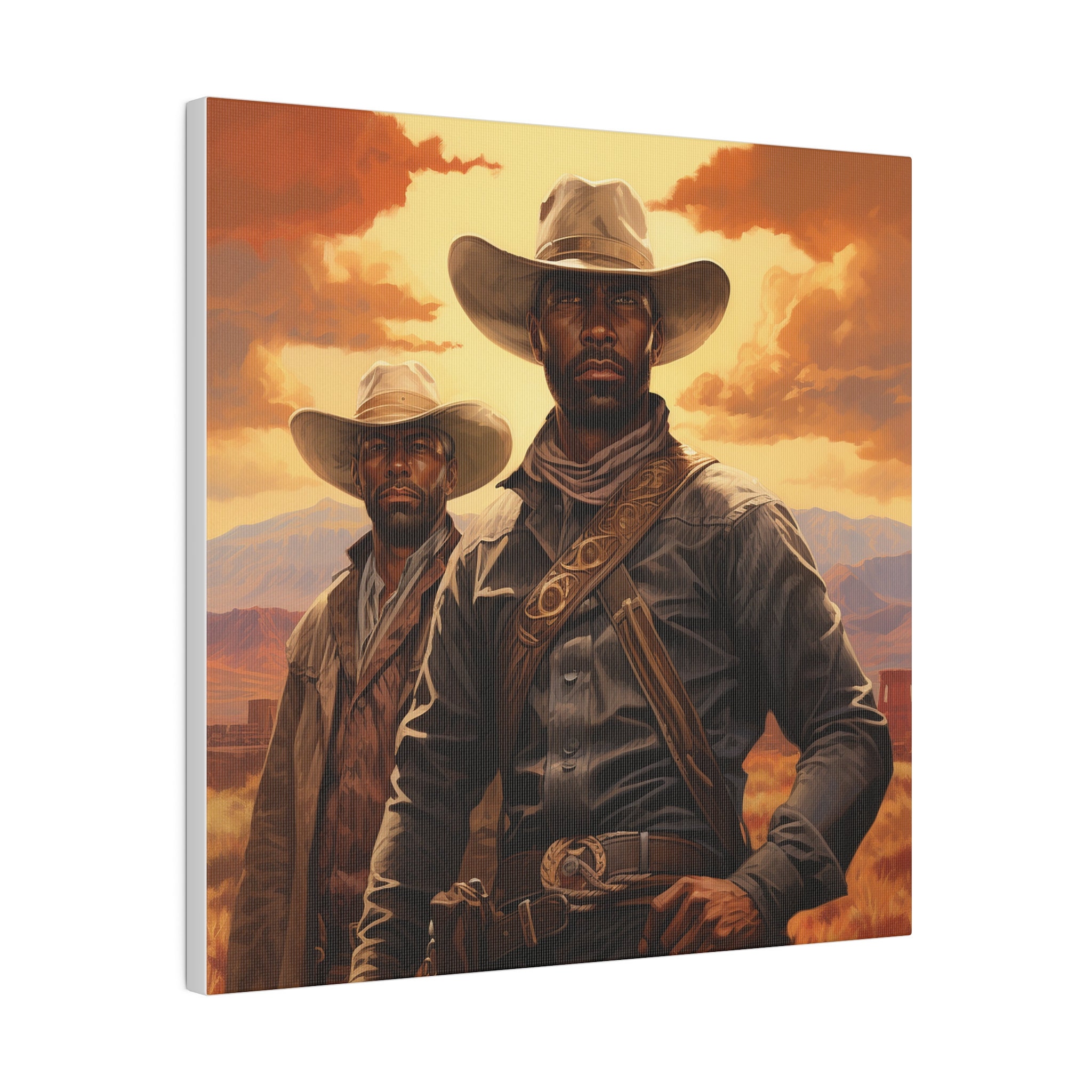 Western-style Canvas - Black Cowboys - 14x14 Matte Print - Rugged ...