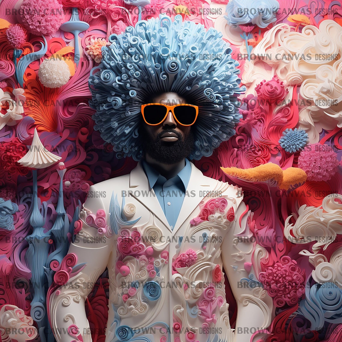 Black Bearded Afro Man Png, Sublimation Design, Colorful Afro, Bearded ...
