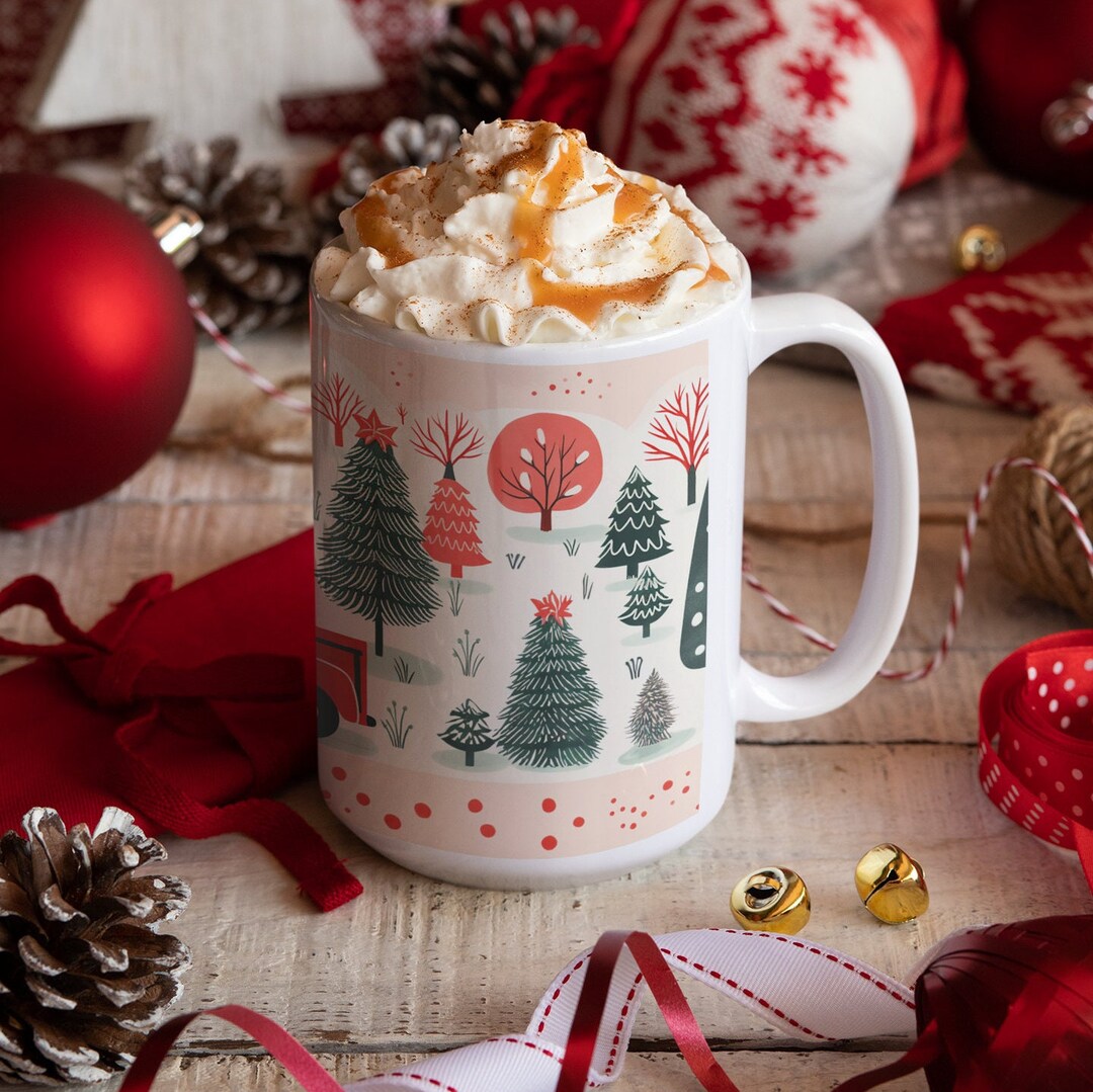 Vintage Christmas Mug With Vintage Red Truck and Christmas Trees, 15oz ...