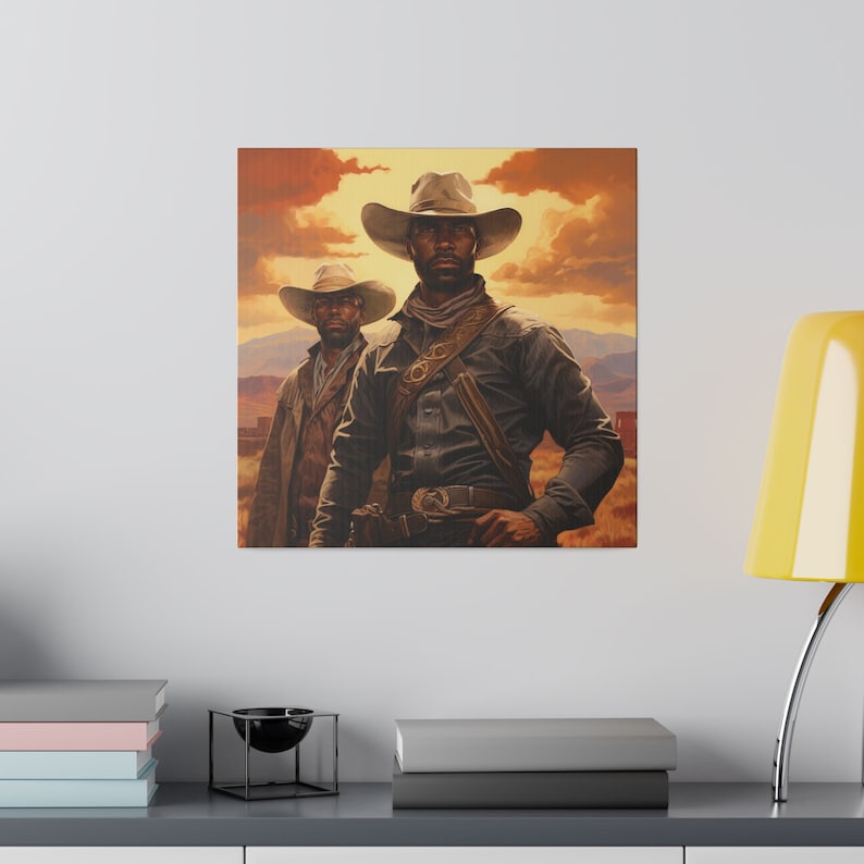 Western-style Canvas - Black Cowboys - 14x14 Matte Print - Rugged ...
