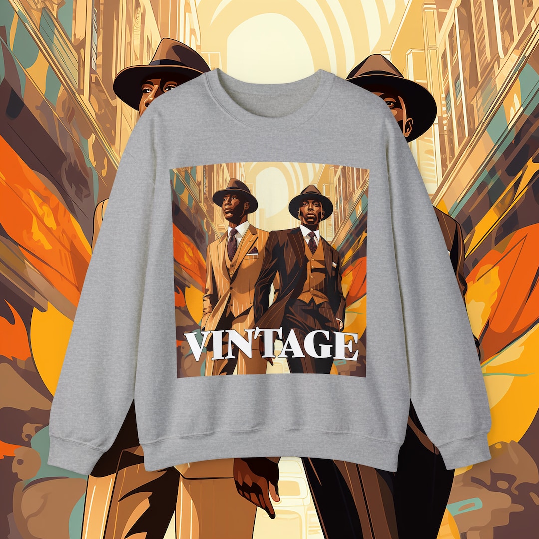 Black Vintage Vibes - Dapper Duo Vintage Sweatshirt - Classy Black Men - Elegant Suits & Hats ...