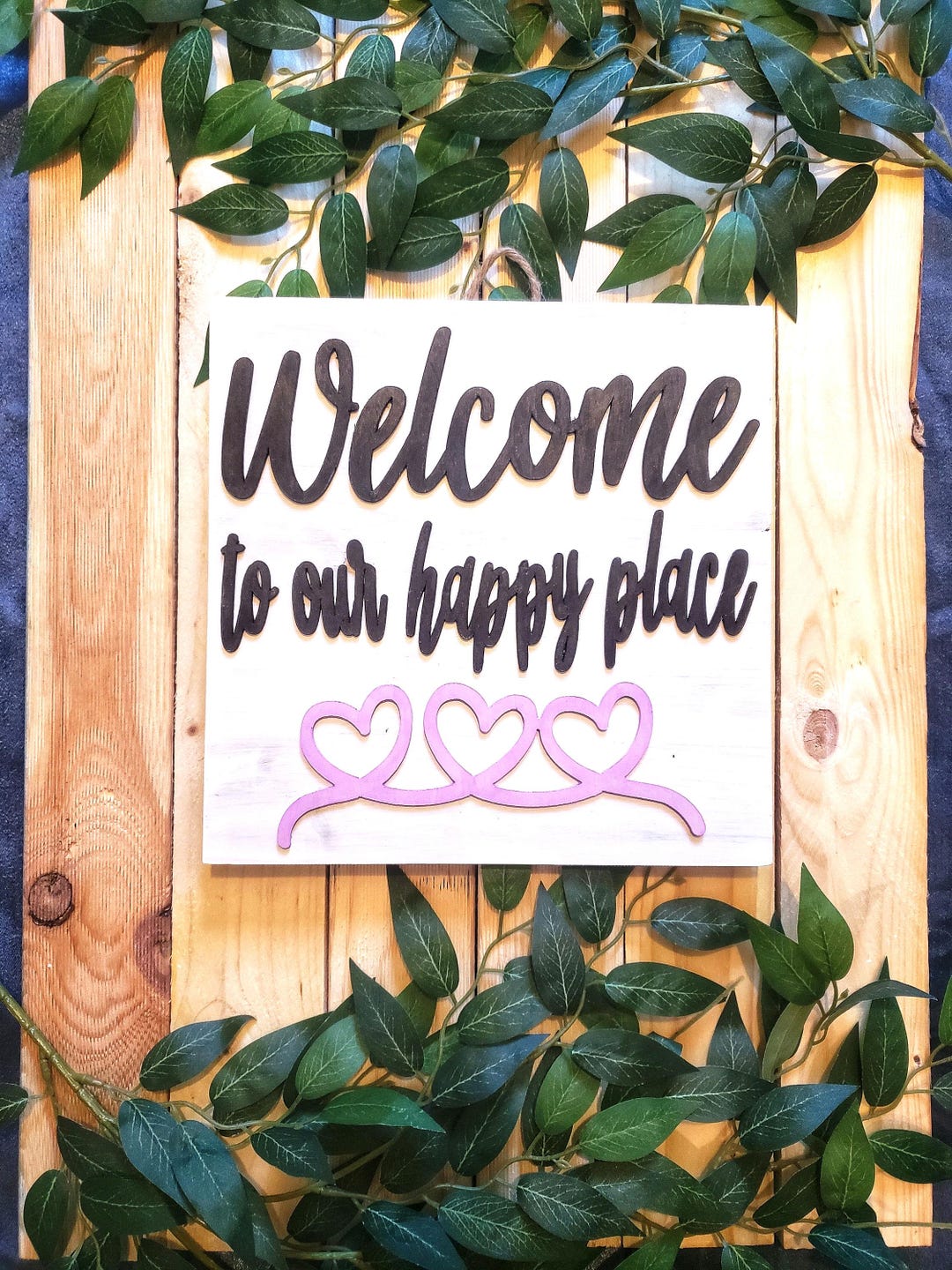 Welcome to Our Happy Place With Heart Decal Front Door Sign 10 Wood ...
