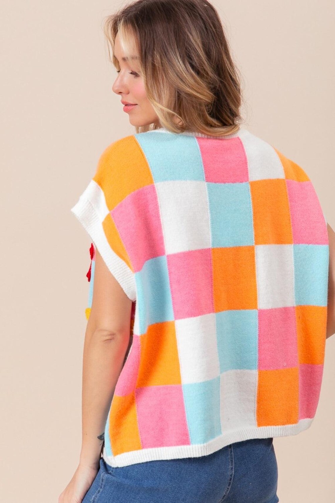 Bibi Flower Patch Checkered Sweater Vest - Etsy