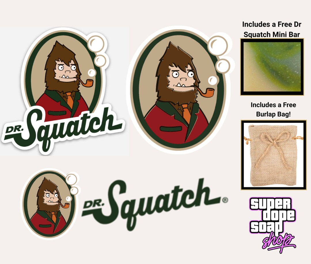 New Dr Squatch Premium 3 Pack Sticker Set With A Mini Dr Squatch Sample ...