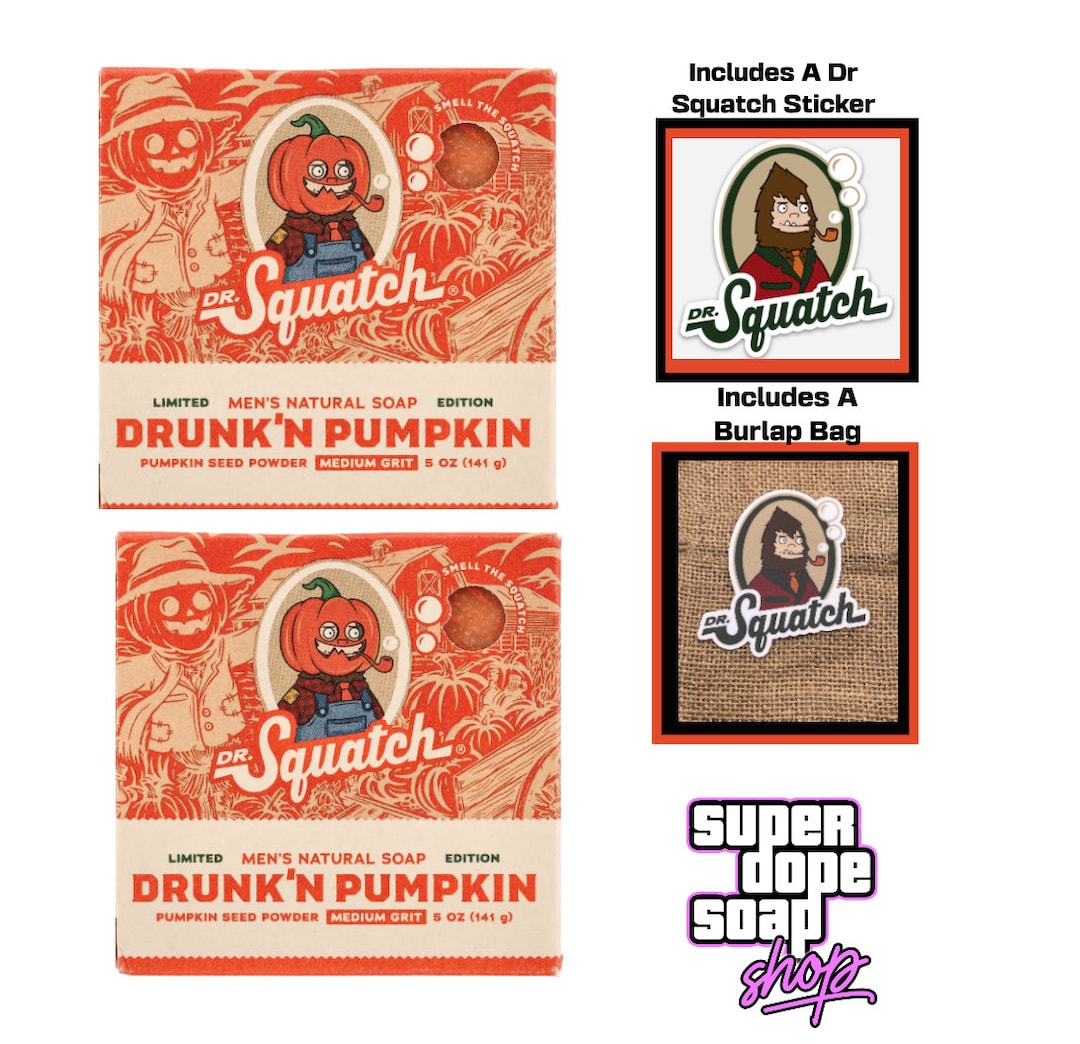 2 Brand New Dr. Squatch DRUNK'N PUMPKIN Limited Edition Halloween Soap Bar With Dr Squatch ...