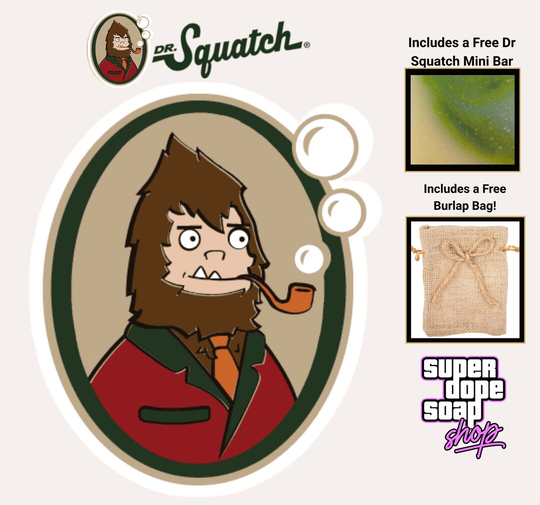 New Dr Squatch 7 Inch Jumbo Sticker With Mini Bar and Burlap Bag - Etsy