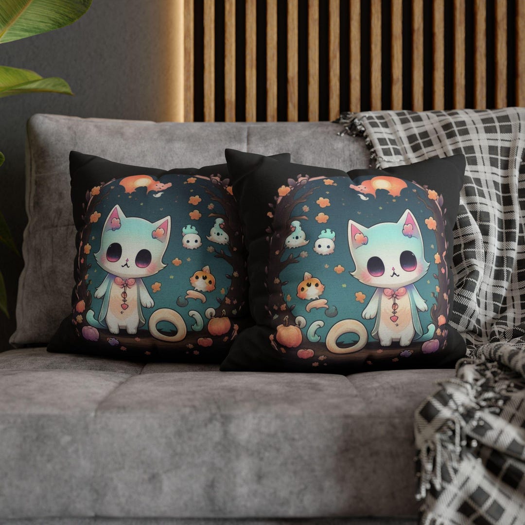 Creepy Cute Pastel Goth Cat Pillow - Pastel Goth Home Decor - Square ...