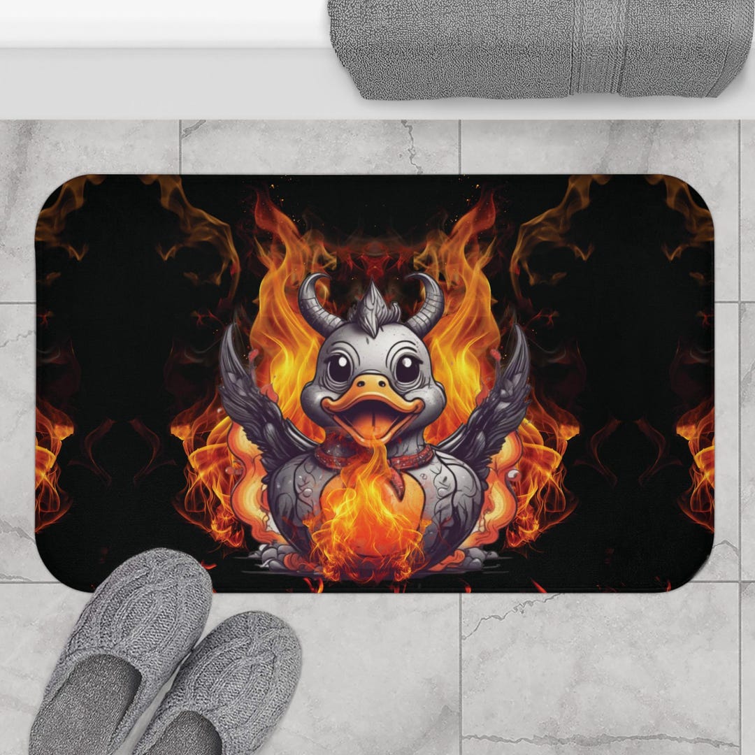 Gothic Style Fire Breathing Rubber Ducky Bath Mat - Goth Duck Bathroom ...