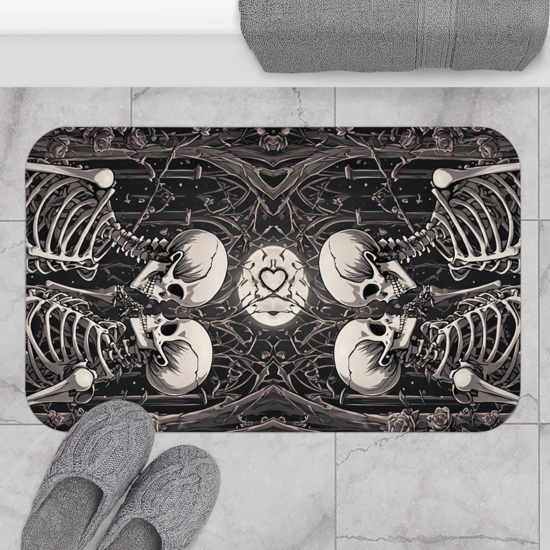 Skeleton Love Bath Mat - Gothic Home Decor - Skeleton Bathroom Rug ...