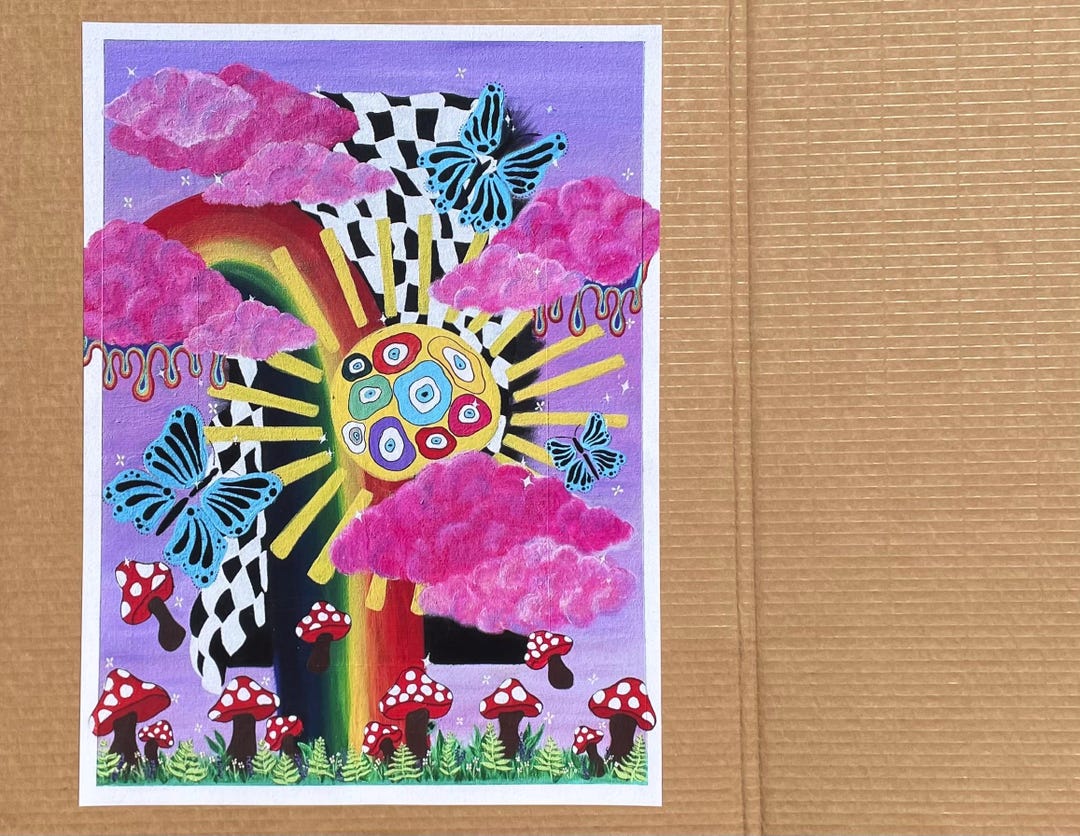 Psychedelic Butterfly Art Print, Rainbow Mushroom Decor - Etsy