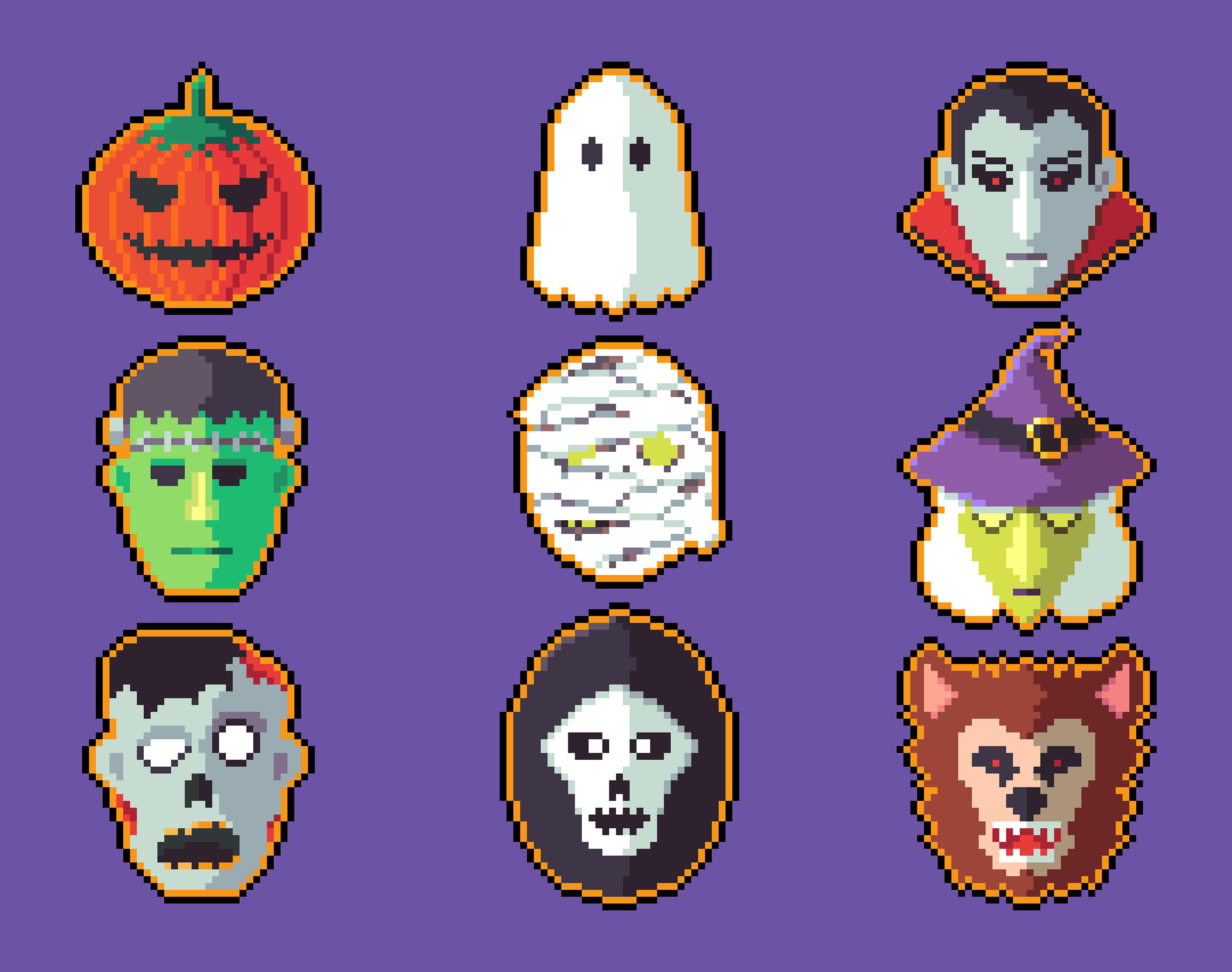 Halloween Characters Pixel Art Pack for Printing Digital - Etsy