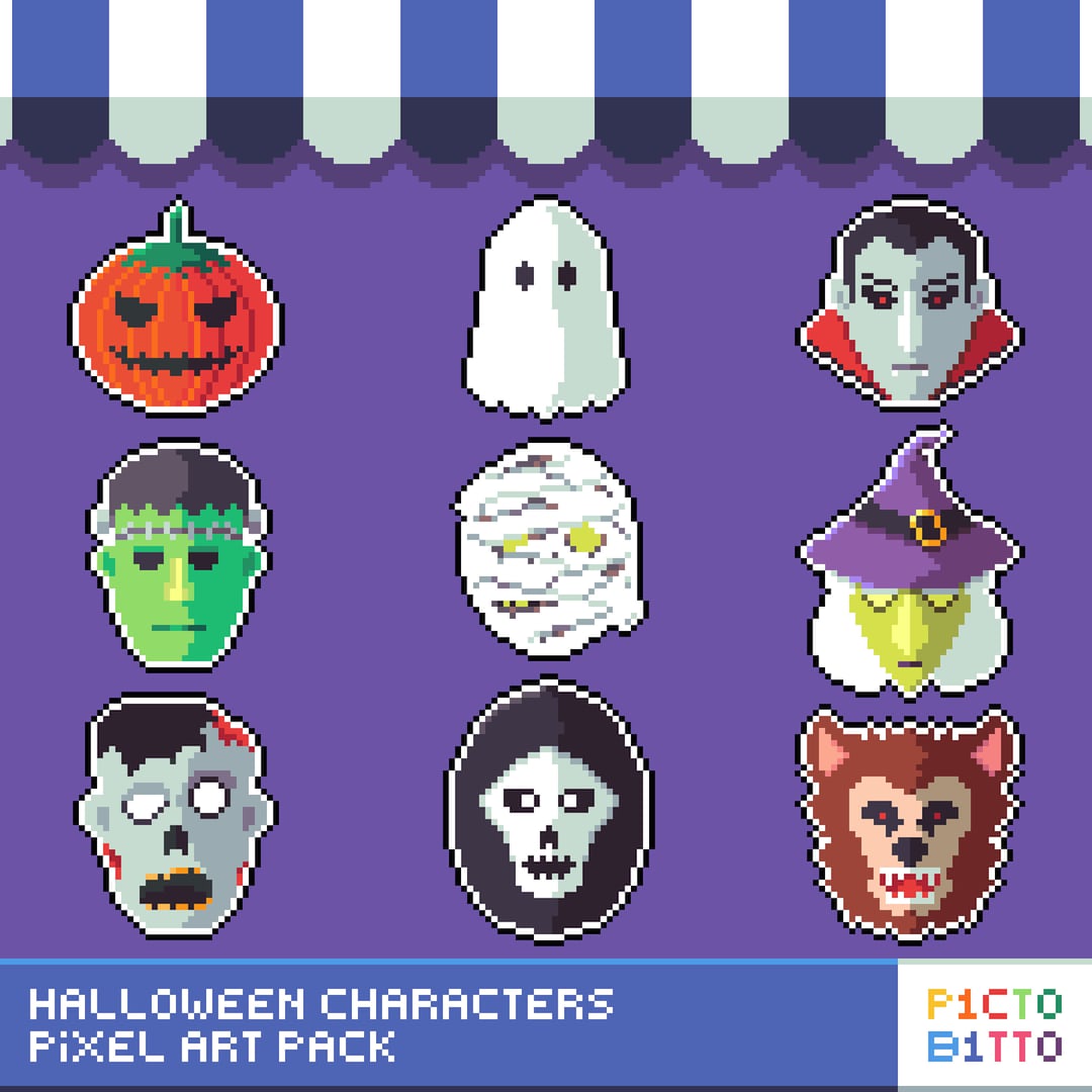 Halloween Characters Pixel Art Pack for Printing Digital - Etsy