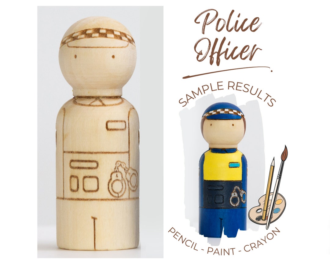 DIY Peg Doll First Responder Police Officer Wooden Montessori Craft Kit ...