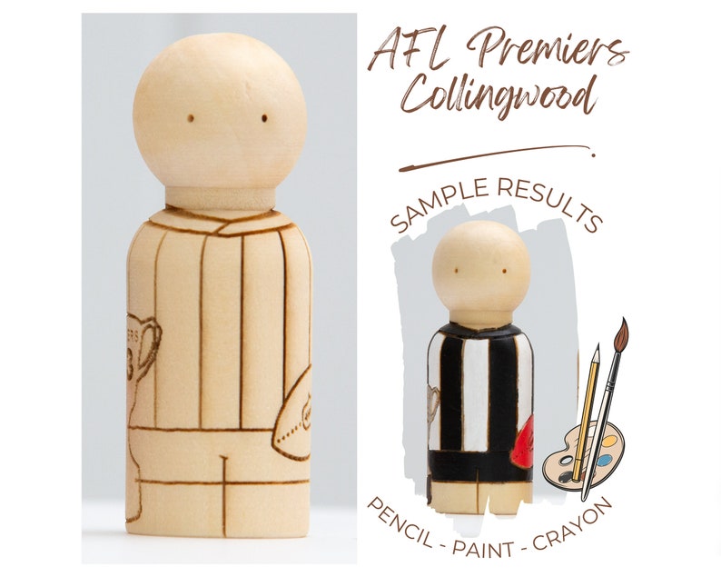 Collingwood AFL Premiership Wooden Peg Doll Montessori Craft Kit ...