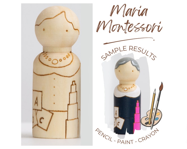 Maria Montessori Wooden Peg Doll Craft Kit Learning Activity EYFS Small ...