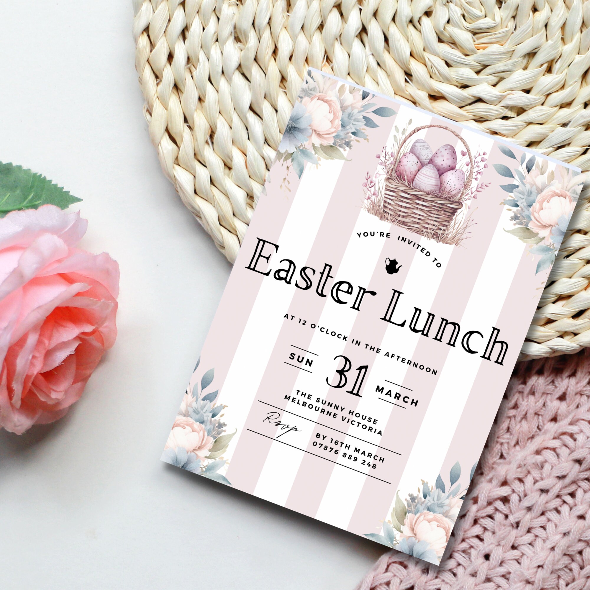 Easter Lunch Invitation & Menu Template - Vintage Easter Brunch Digital ...