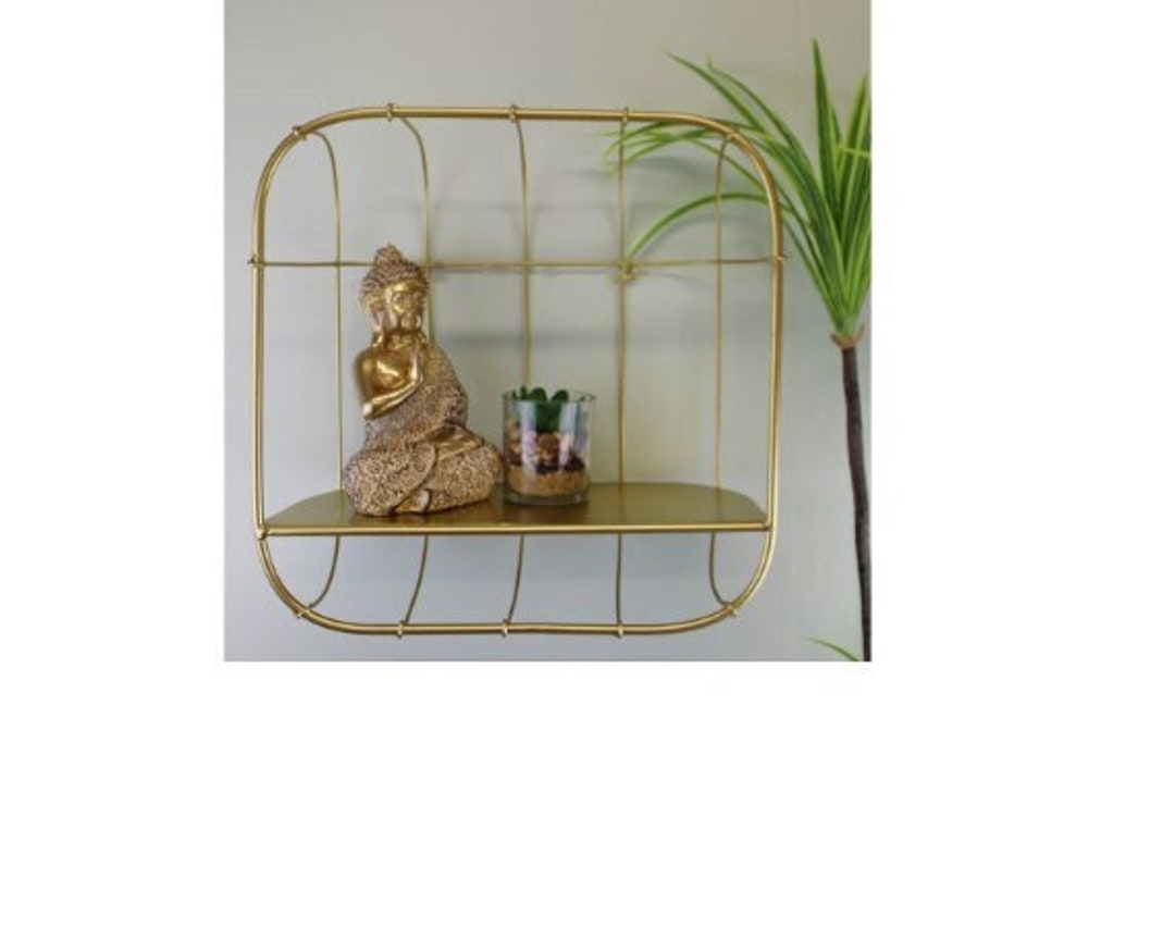 Gold Metal Wall Mounted Storage Shelf With Woven Basket - Etsy