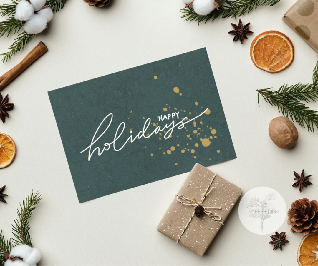 Happy Holidays Green + Gold Art Print | DIGITAL DOWNLOAD | Modern ...
