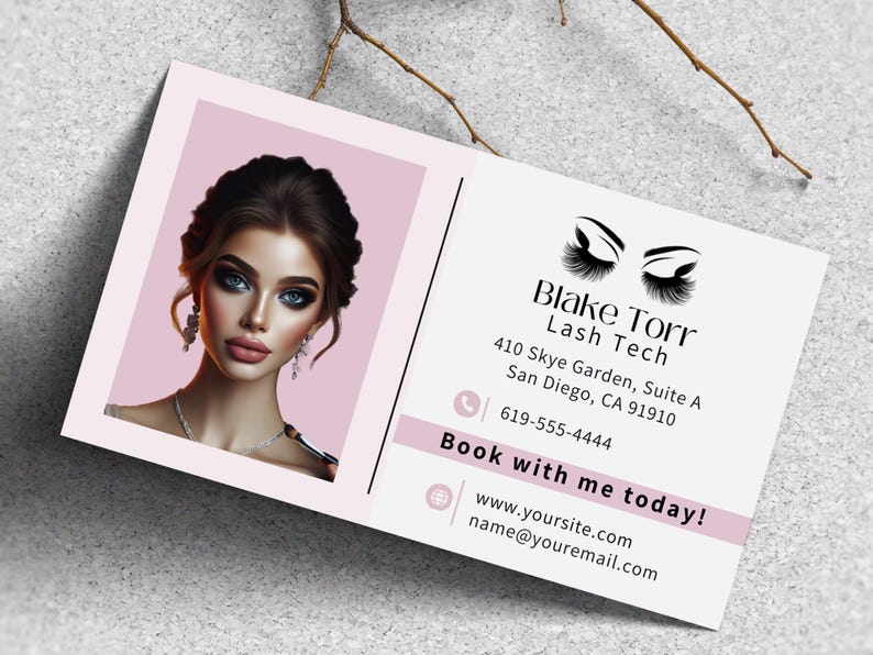 Editable Beauty Lash Tech Business Card Template DIY Canva Card 3.5x2 ...
