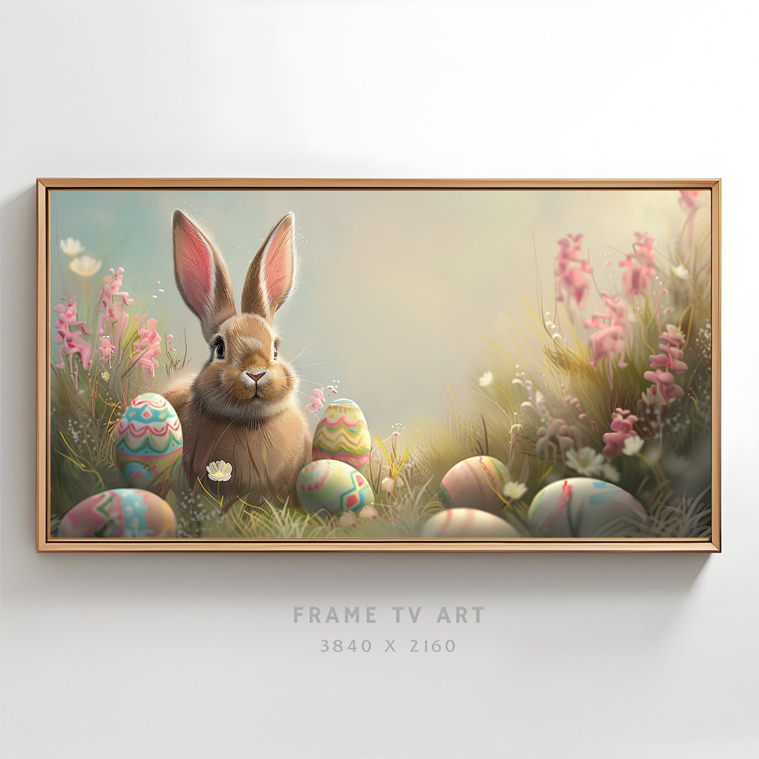 Bunnies in Wildflower Field TV Frame Art ,easter Vintage Painting ...