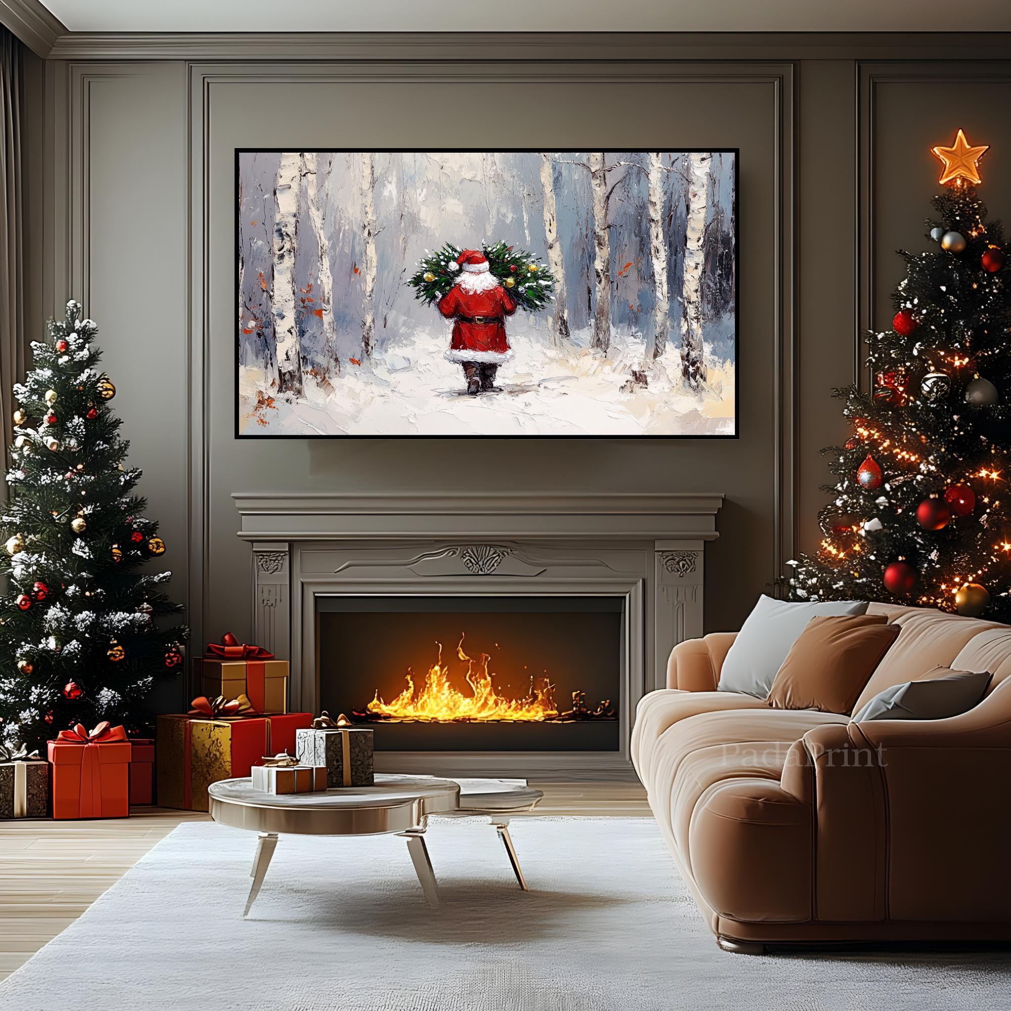 Vintage Santa Claus Christmas Frame Tv Art, Neutral Winter Painting ...