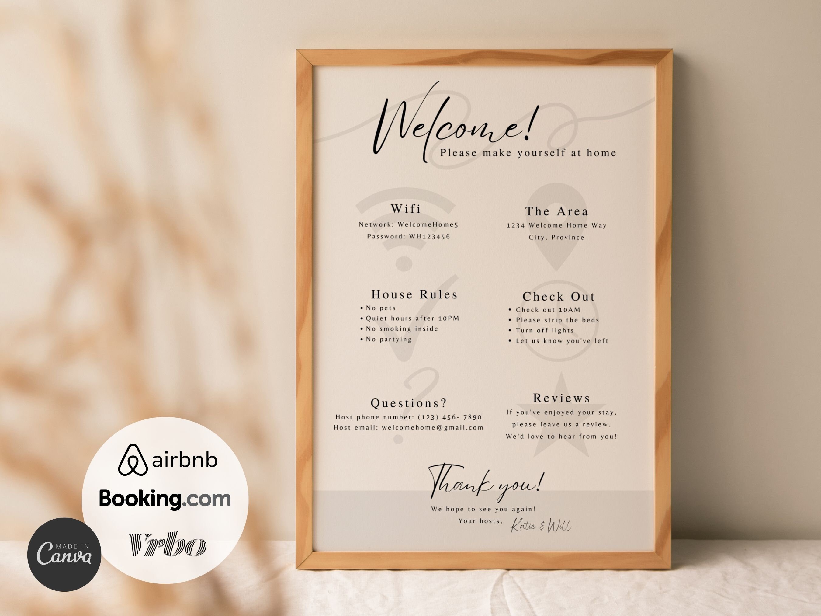 Airbnb Welcome Sign Template VRBO House Rules Printable Wifi - Etsy