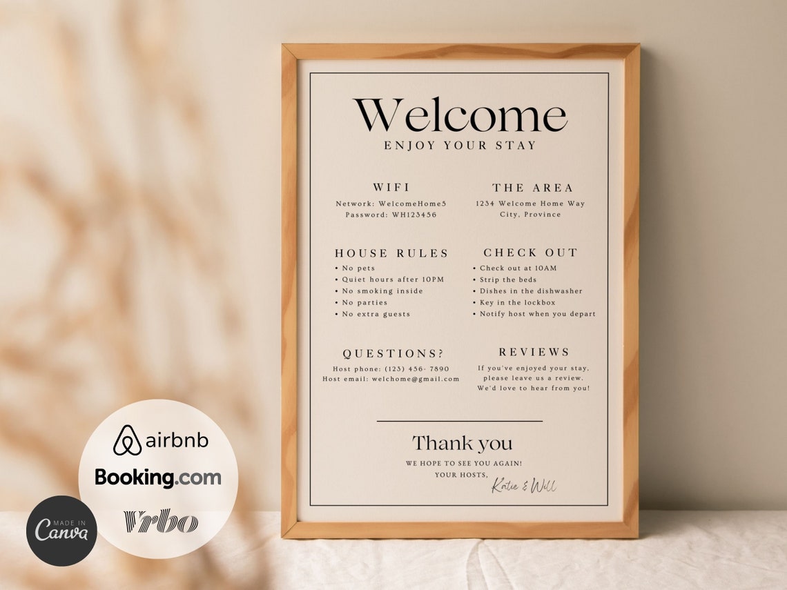 Airbnb Welcome Sign Template, VRBO House Rules Printable Wifi Sign ...