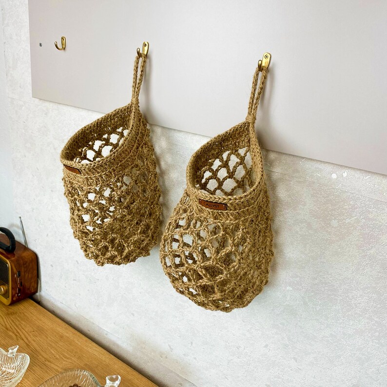 Wall Hanging Basket, Jute Basket for Kitchen Organizer and Vegetable ...