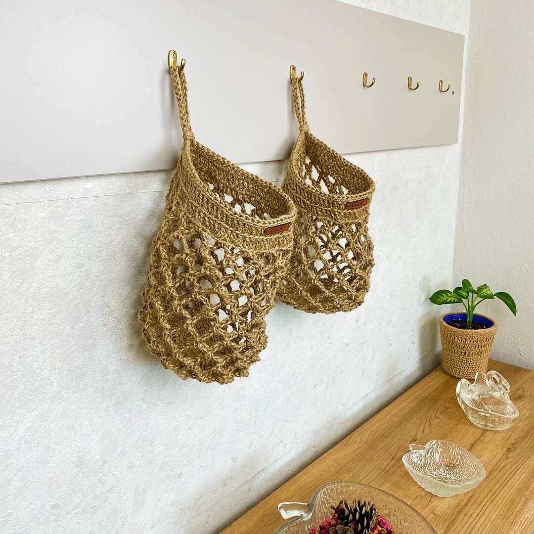 Wall Hanging Basket, Jute Basket for Kitchen Organizer and Vegetable ...