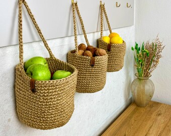 Wall Hanging Basket, Jute Basket for Kitchen Organizer and Vegetable ...