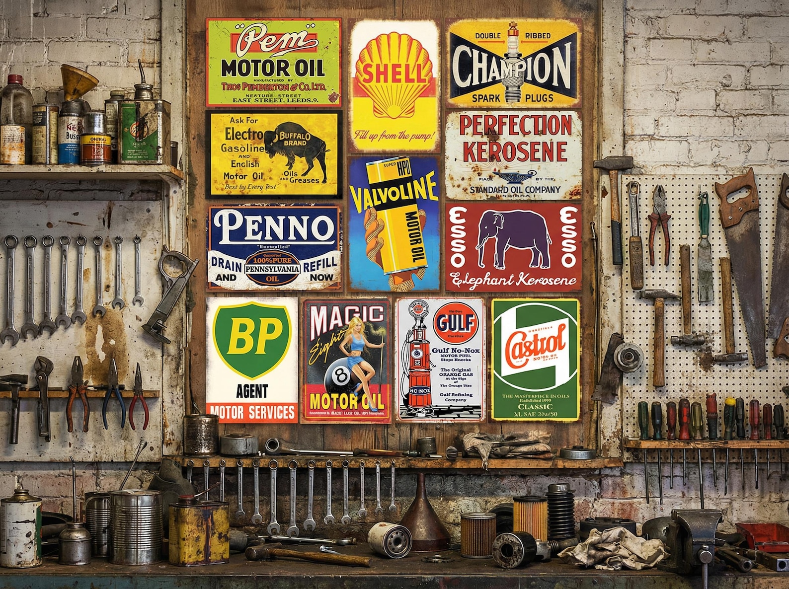 Vintage Gas & Oil Metal Sign Set(12): Rustic Garage Decor, 8x12" - Etsy