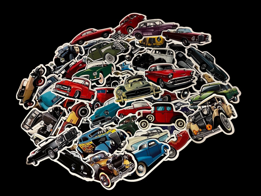 Vintage Classic Car Sticker Bundle (51 Stickers) | Classic Car Stickers ...