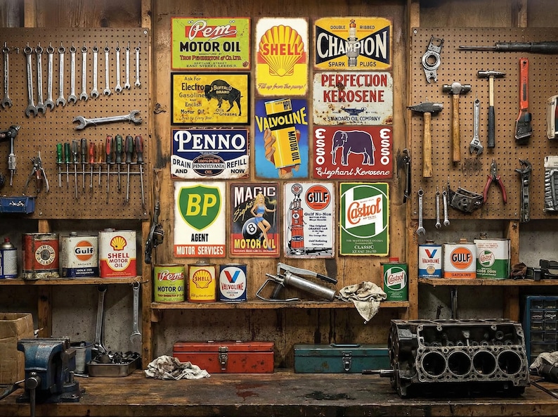Vintage Gas & Oil Metal Sign Set(12): Rustic Garage Decor, 8x12" - Etsy