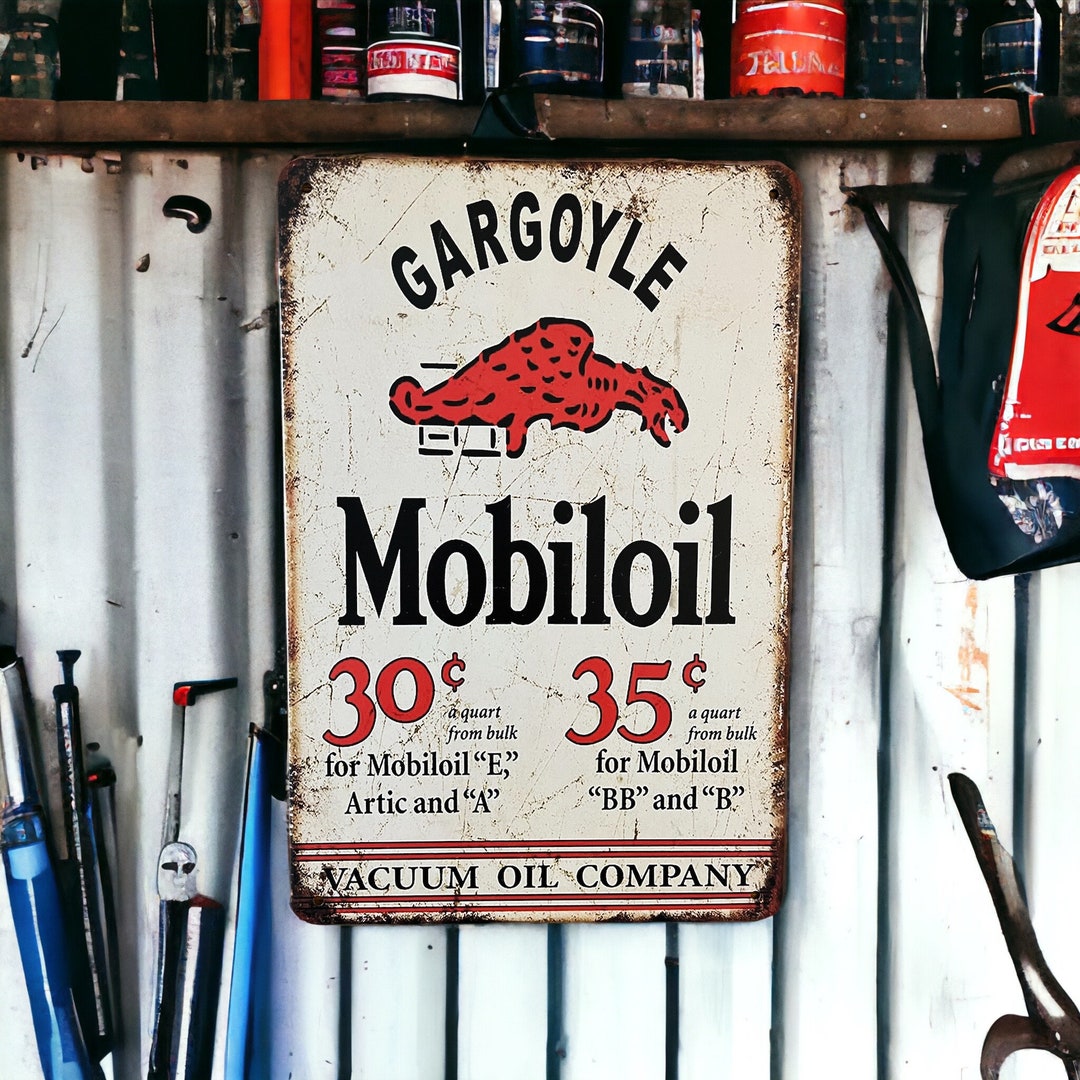 Vintage Gargoyle Mobiloil Metal Sign: Automotive Garage Decor - Etsy