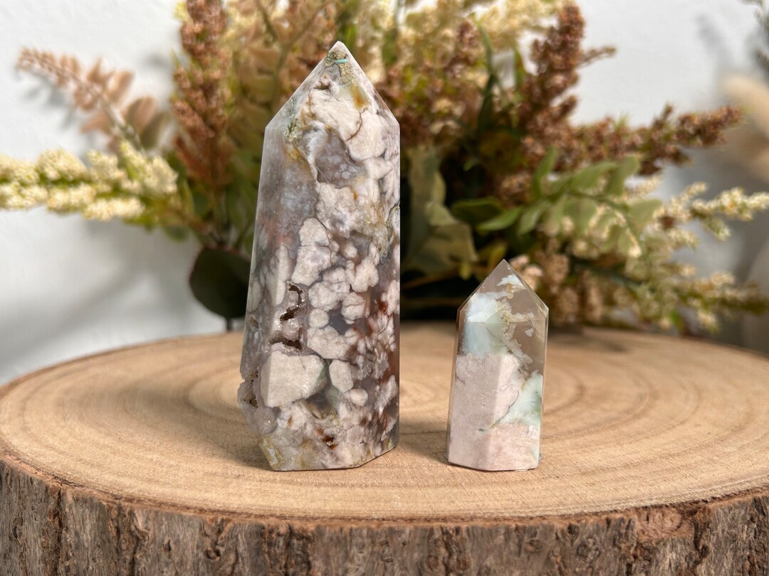 YOU CHOOSE Green Flower Agate Tower Green Flower Agate Point Flower ...