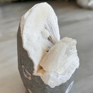 Scolecite Spray Inside Quartz Geode | Natural Scolecite Geode | Fine ...