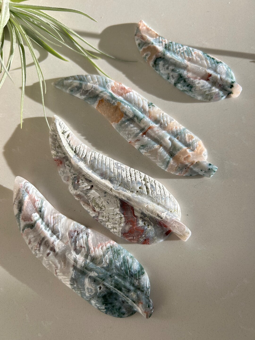 Pink Moss Agate Carved Feather Pink Moss Agate Crystal Carving Crystal ...