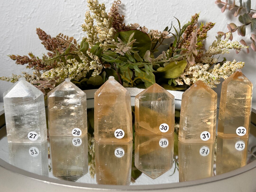 High Quality Honey Calcite Tower With Rainbows Crystal Tower Natural ...