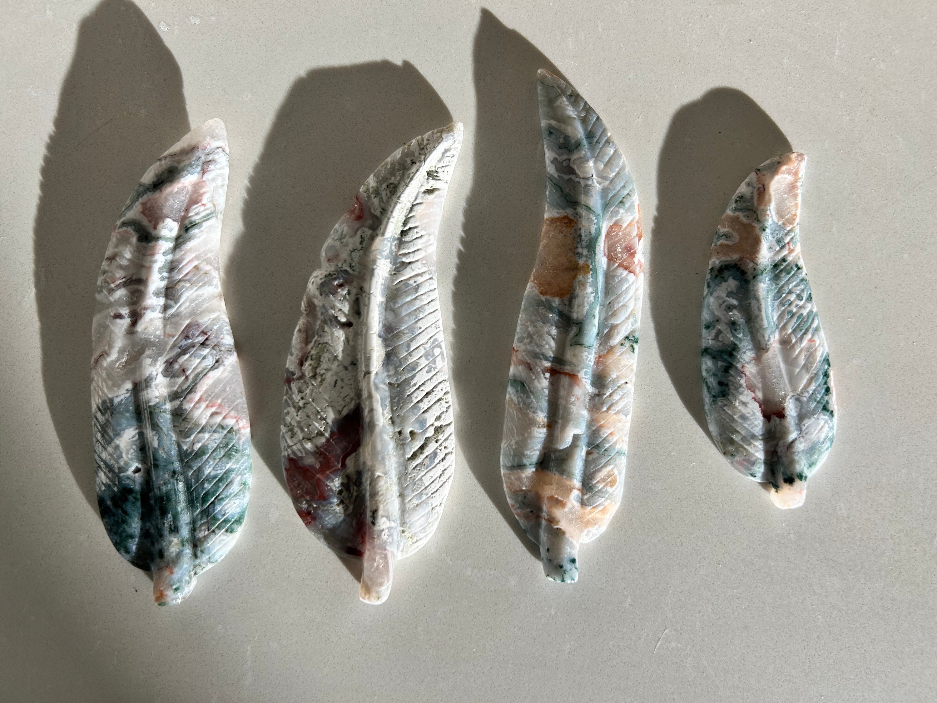 Pink Moss Agate Carved Feather Pink Moss Agate Crystal Carving Crystal ...