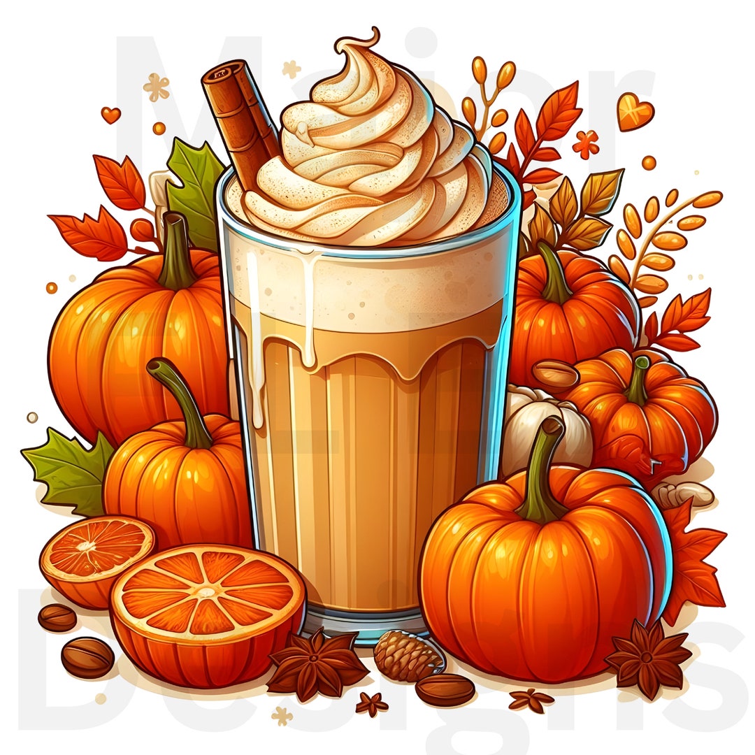 Digital Pumpkin Spice Latte Png Clipart, Seasonal Coffee Print, Autumn ...