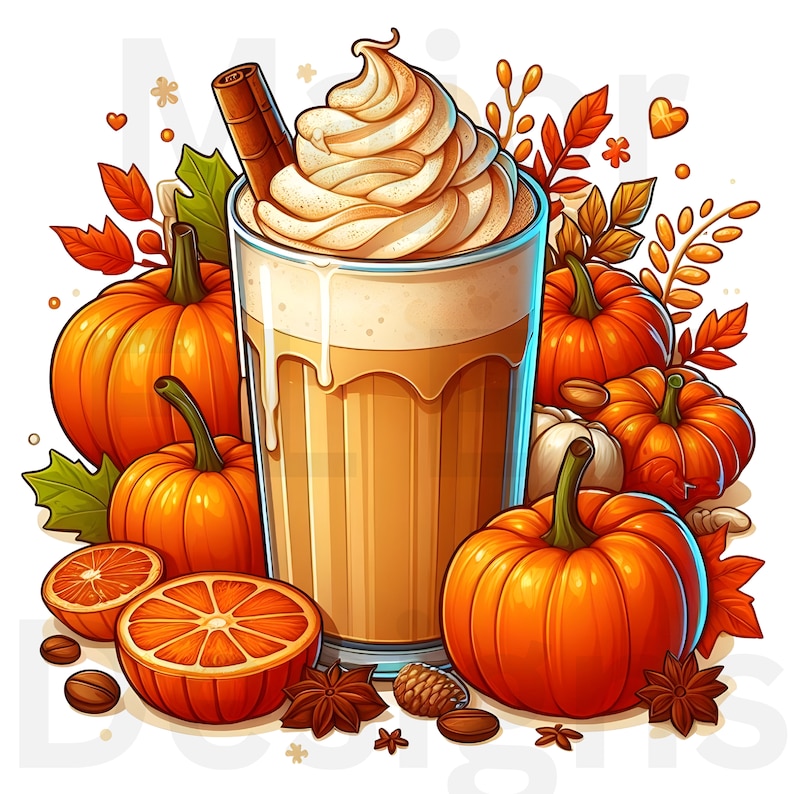 Digital Pumpkin Spice Latte Png Clipart, Seasonal Coffee Print, Autumn ...
