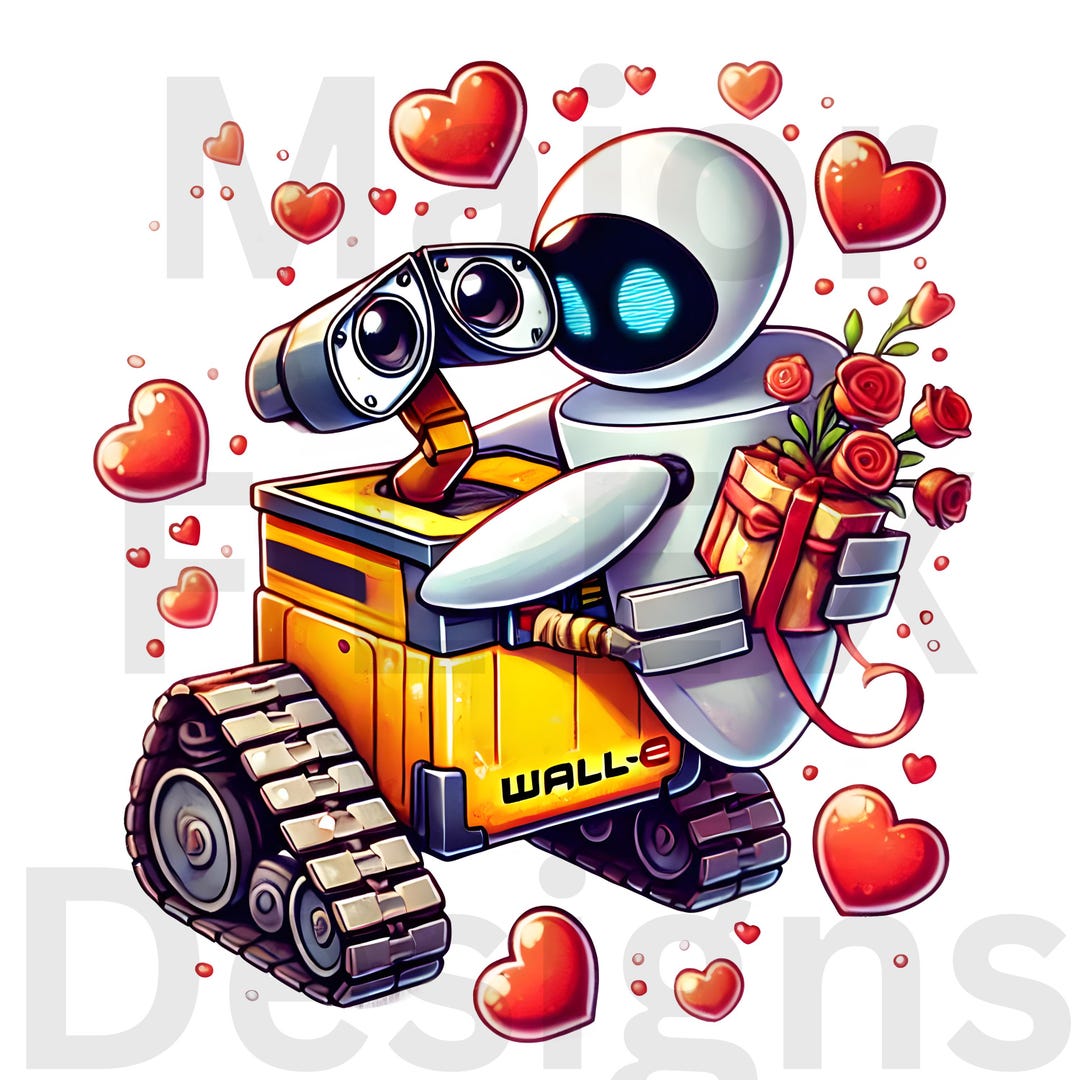 Wall-e & Eve Valentines Day PNG, Cute Wall-e PNG, Couple Valentines Day ...