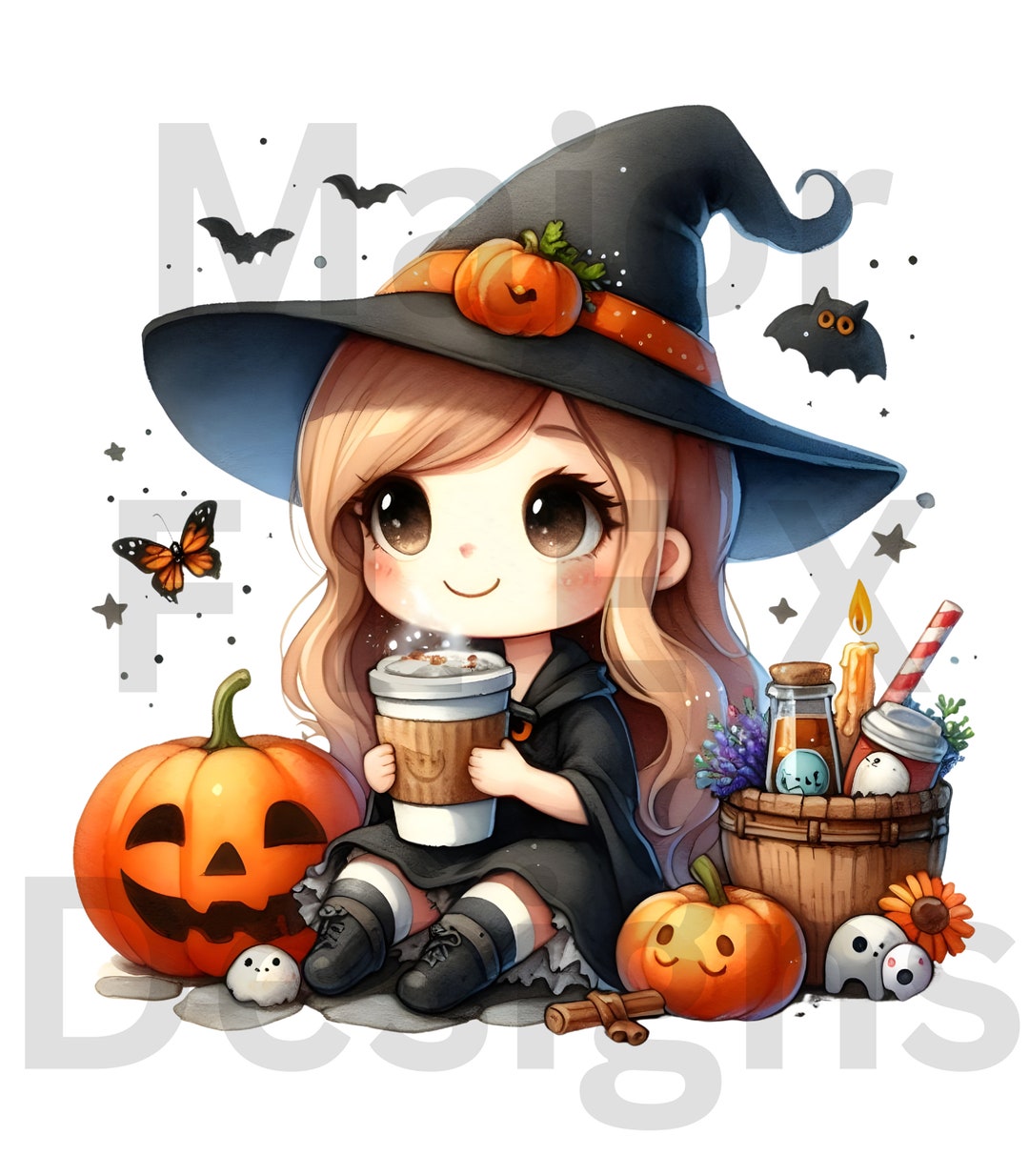 Witch Drinking Coffee Png, Coffee Png, Halloween Design, Transparent ...