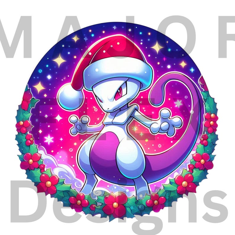 Pokemon Mewtwo Christmas PNG, Mewtwo Sublimation Design for Christmas ...