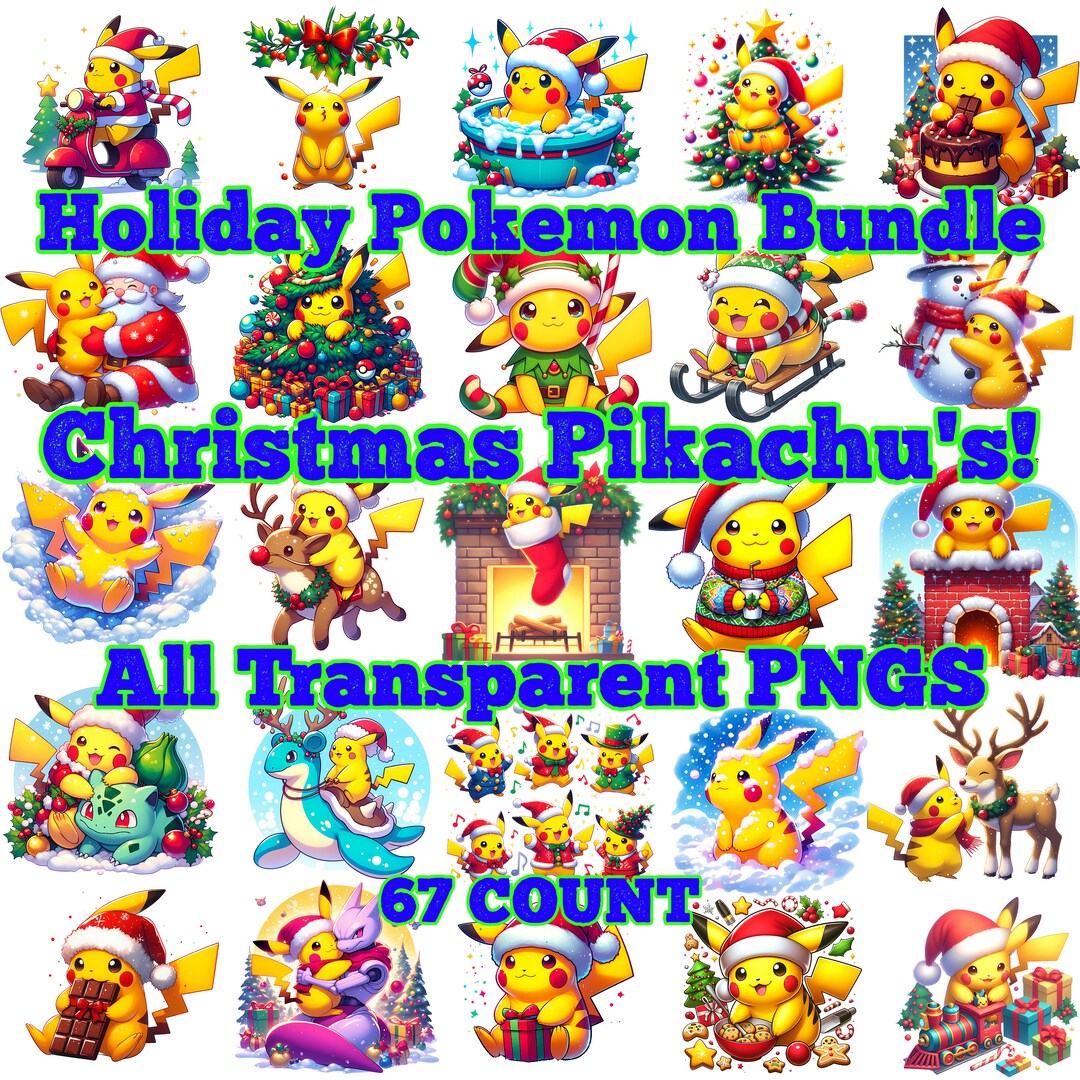 Christmas Pikachu Pokemon Bundle, Cute Pikachu Holiday Pack, Christmas ...