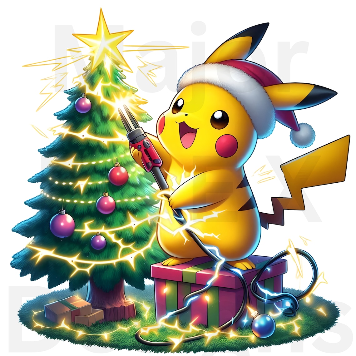 Christmas Tree Pikachu, Christmas Pokemon PNG, Pikachu Design for ...